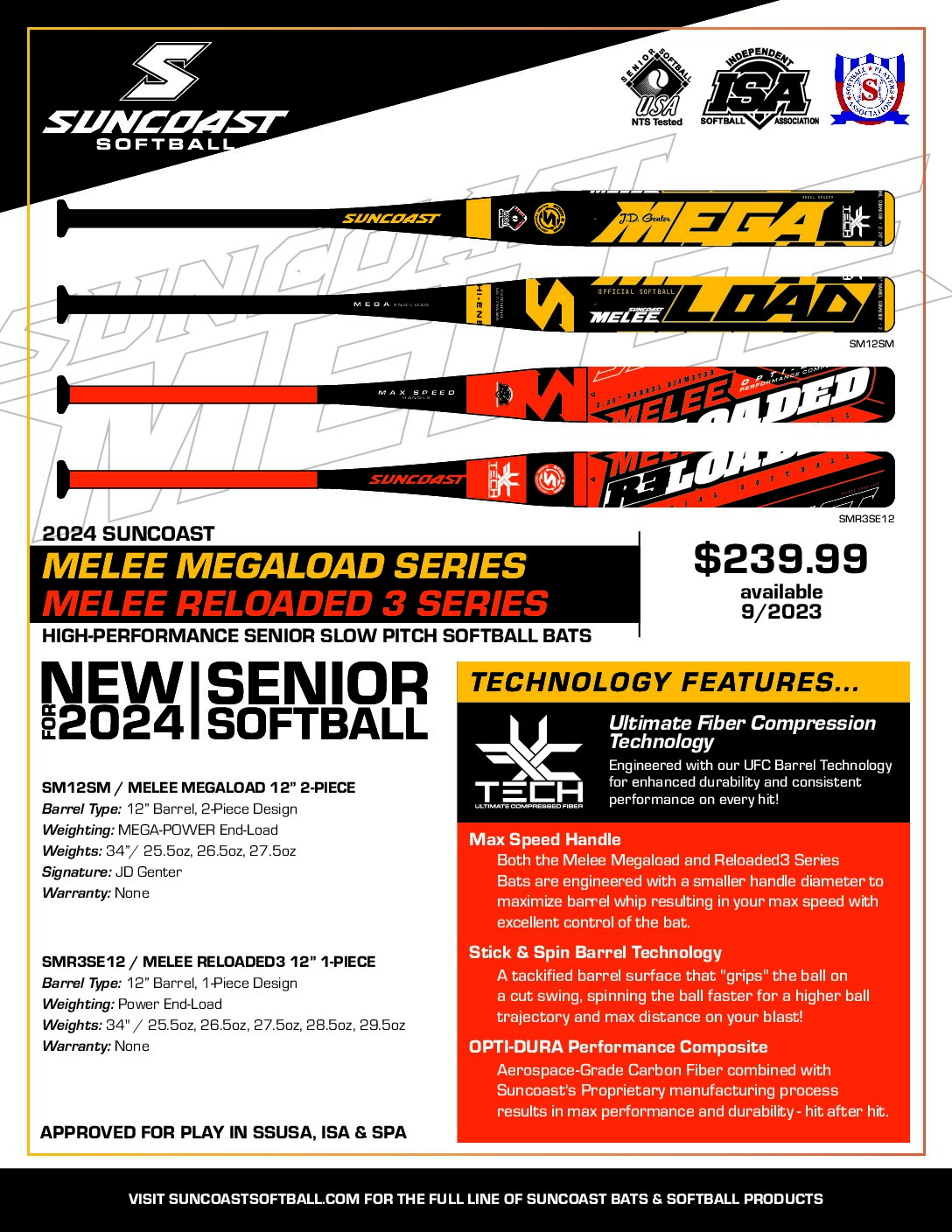 2024 SUNCOAST MELEE MEGALOAD 12” 2-PIECE END LOAD SENIOR SOFTBALL BAT ...
