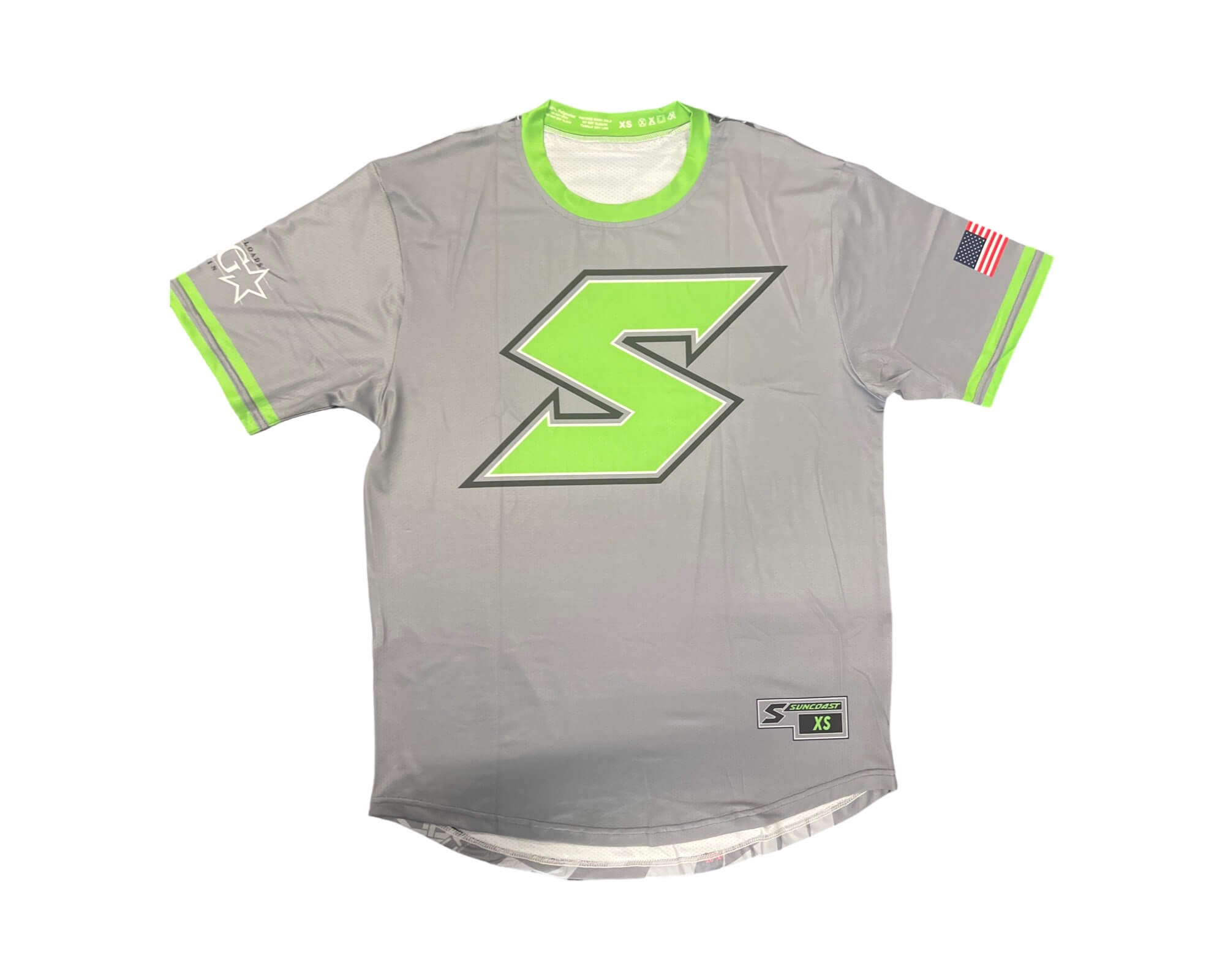 Suncoast Grey Lime Green S Full Sublimated Shirt SS - Suncoast Softball
